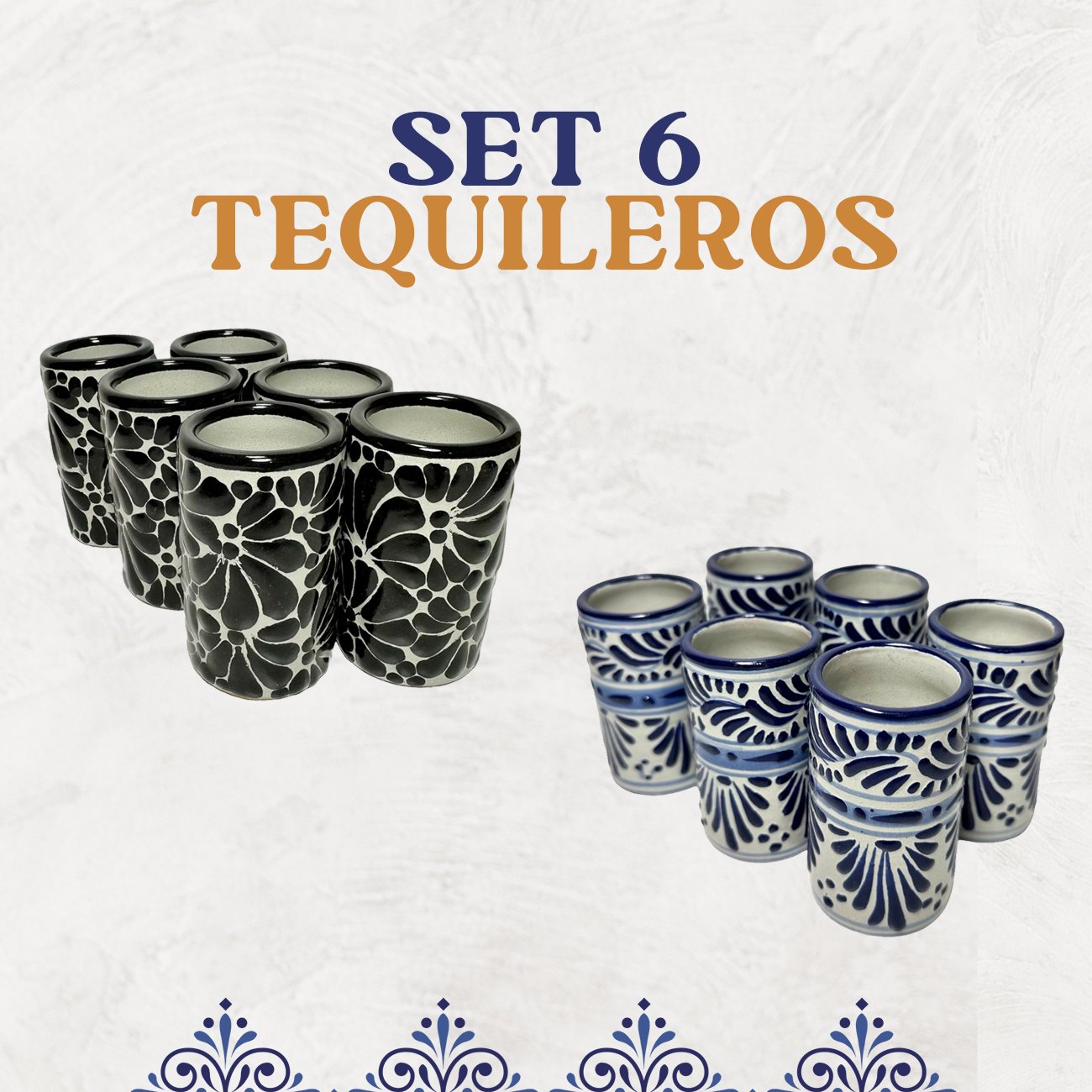 Set 6 Tequileros - Talavera y Artesanias By Talavera Salazar