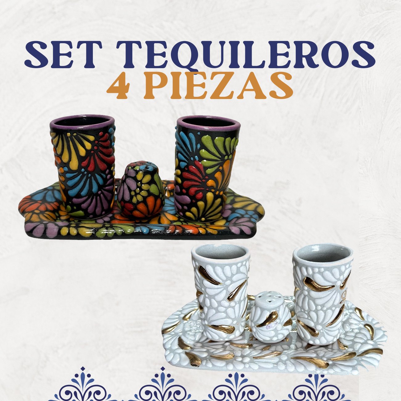 Set Tequileros 4 Piezas - Talavera y Artesanias By Talavera Salazar