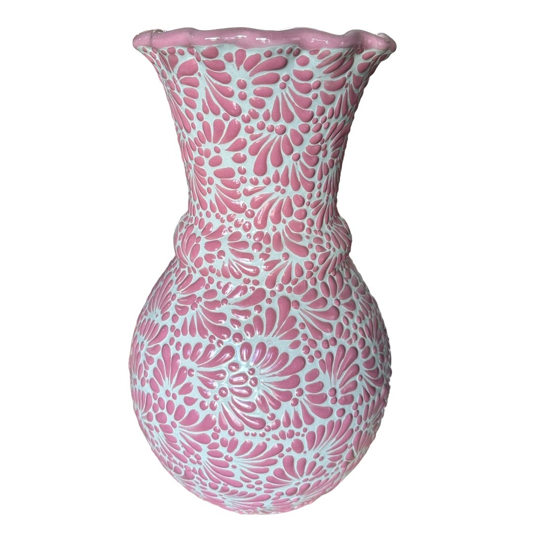 Florero Ondas Fondo Blanco Con Rosa Mik - Talavera y Artesanias By ...