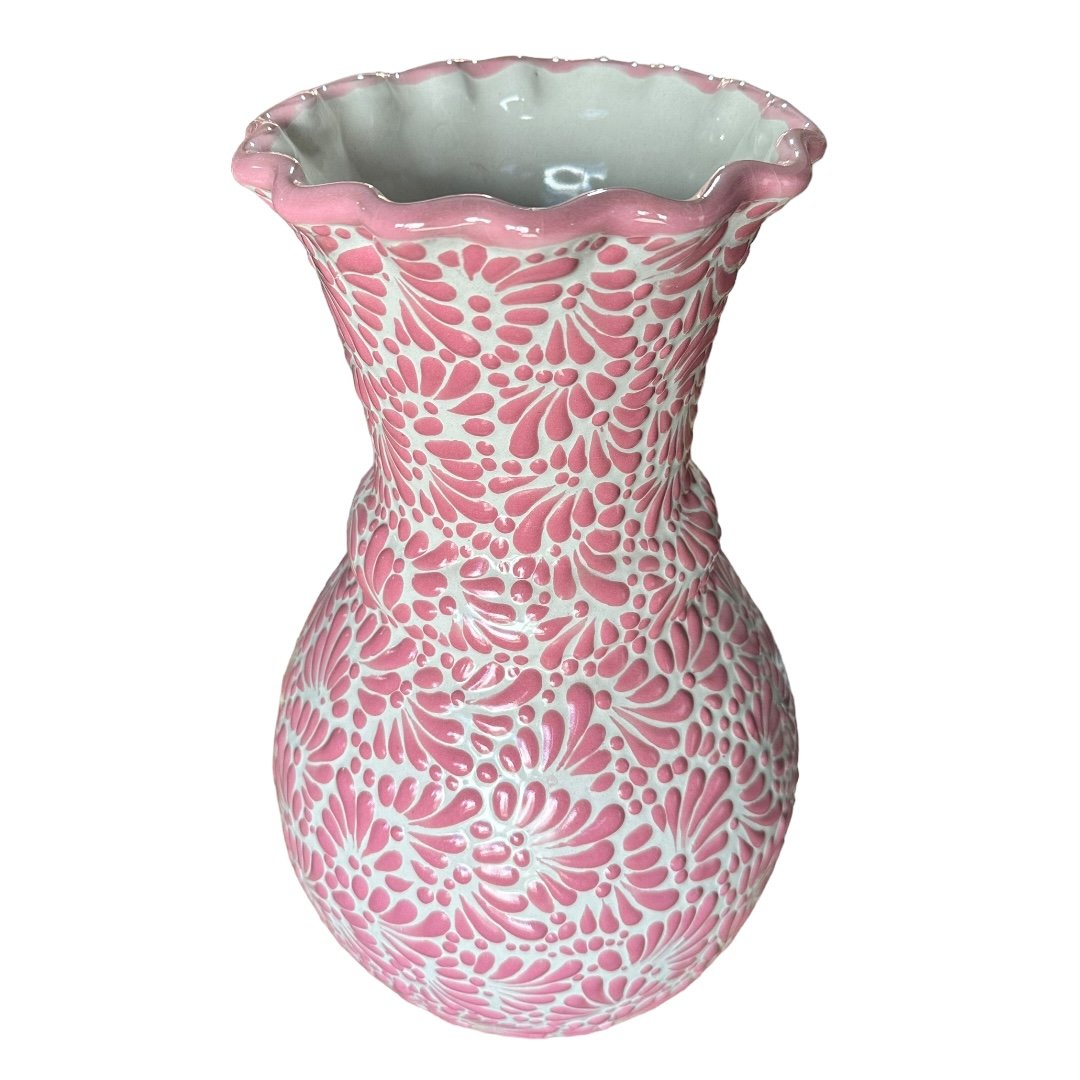 Florero Ondas Fondo Blanco Con Rosa Mik - Talavera y Artesanias By ...