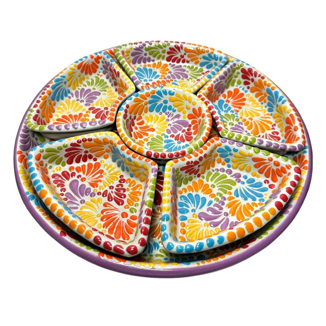 Botanero Redondo Fondo Blanco Multicolor Mik - Talavera y Artesanias By ...