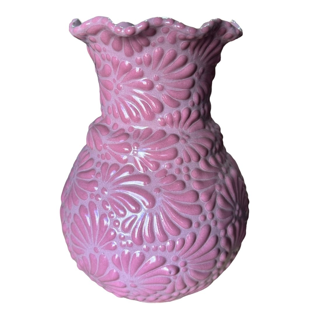 Florero Ondas Fondo Rosa Con Rosa Mik - Talavera y Artesanias By ...