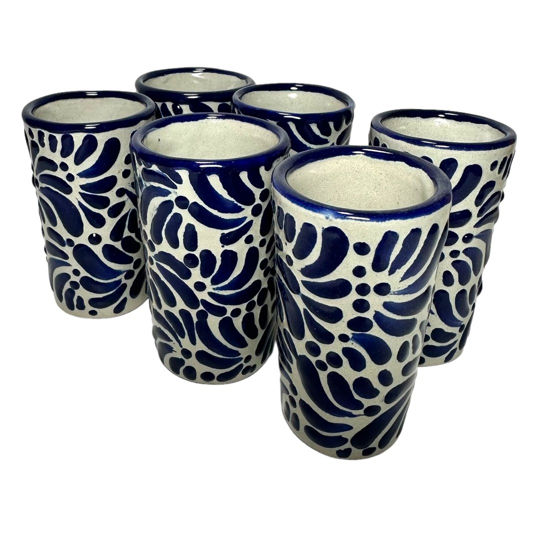 Set 6 Tequileros Fondo Blanco Cobalto Mik - Talavera y Artesanias By ...