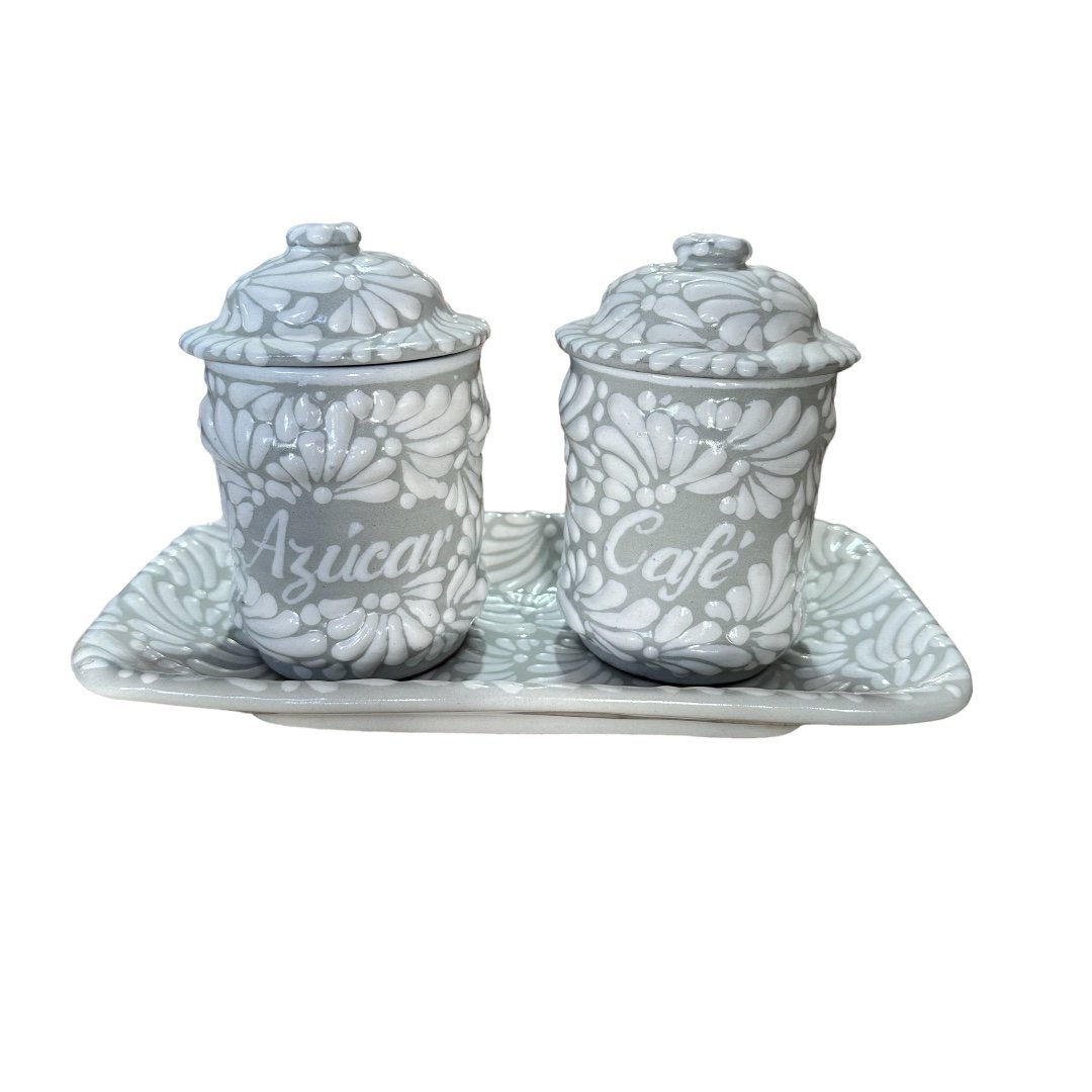 Set Azucar Y Cafe Con Charola Fondo Blanco Con Blanco Mik - Talavera y ...
