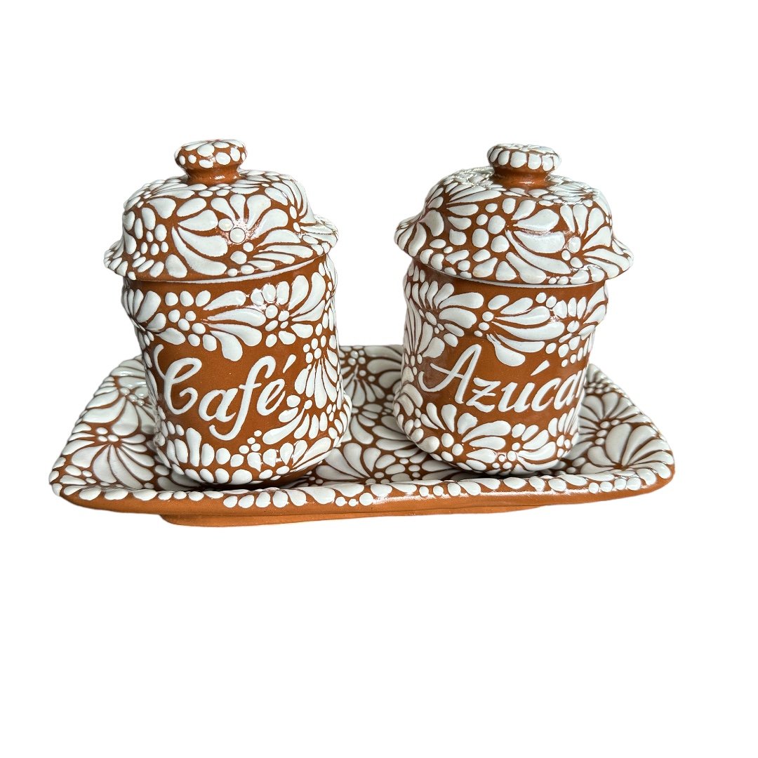 Set Azucar Y Cafe Con Charola Fondo Terracota Con Blanco Mik Completo ...
