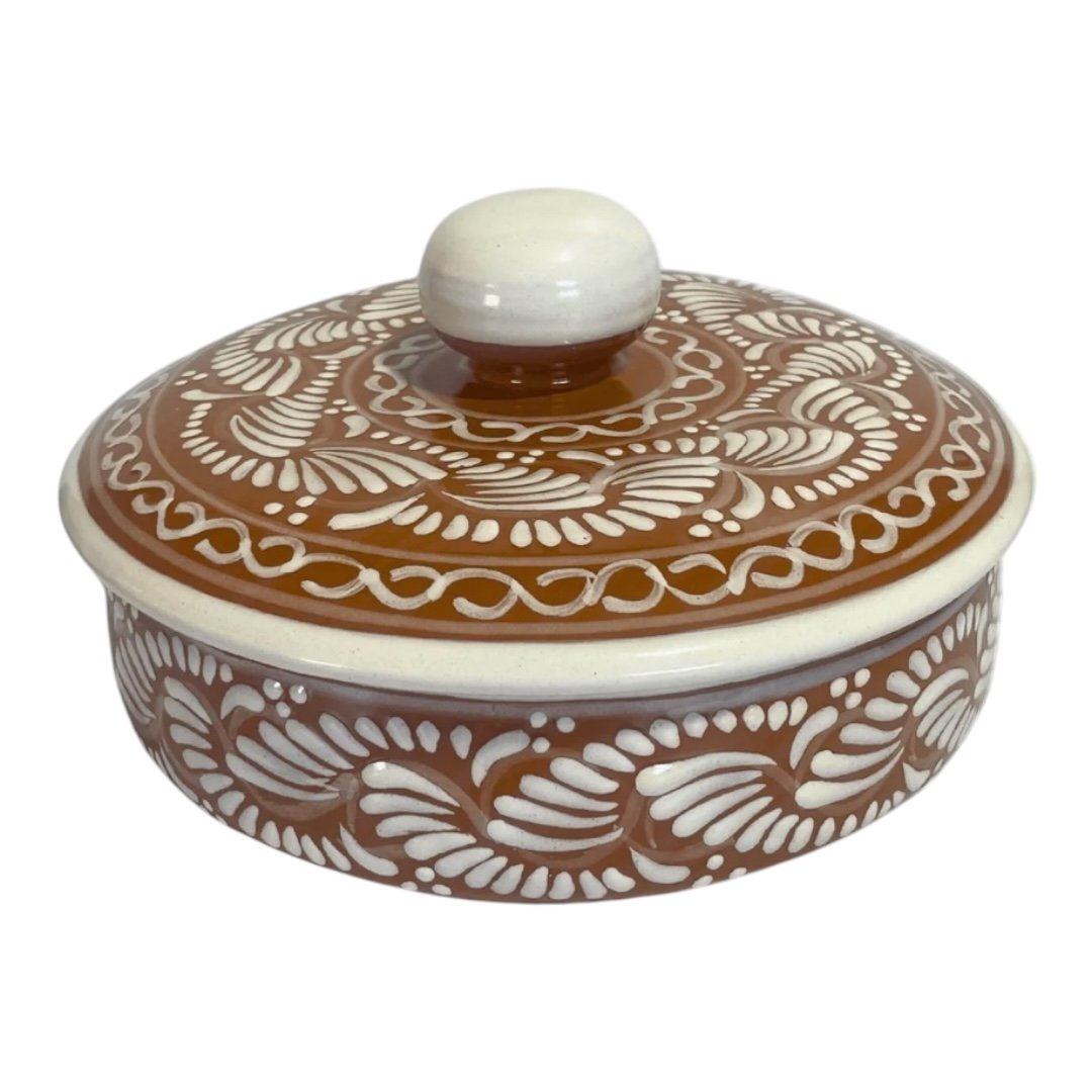 Tortillero Fondo Cafe Con Blanco Cenefa - Talavera y Artesanias By ...